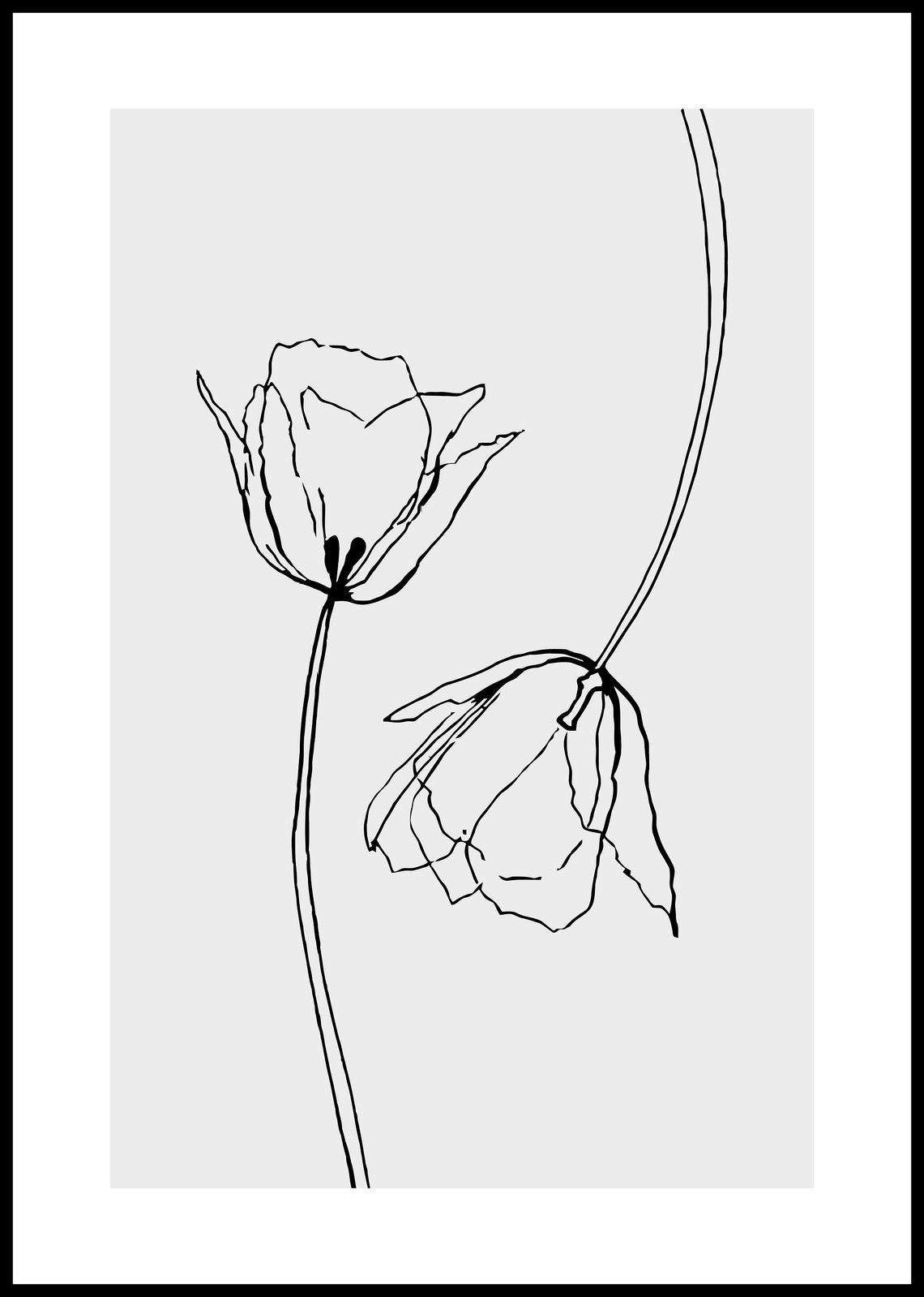 Grey Flower Line Drawing Abstract Line Art Grey Decor | Etsy