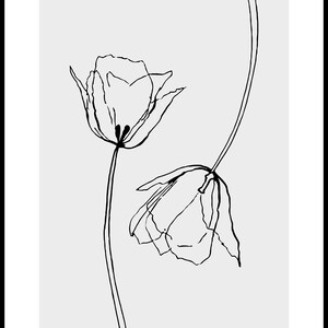 Grey Flower Line Drawing Abstract Line Art Grey Decor - Etsy