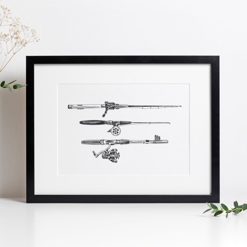 Fishing Gift Fisherman Gift Fishing Rod Print Fish Print - Etsy