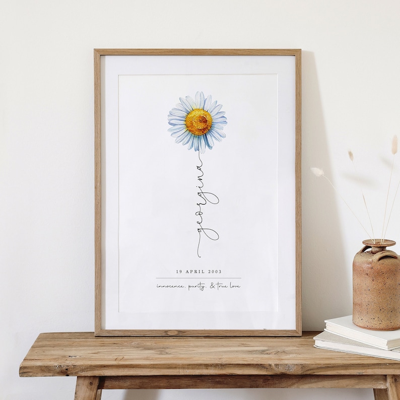April Birth Flower Print Daisy Birth Flower Gift April - Etsy