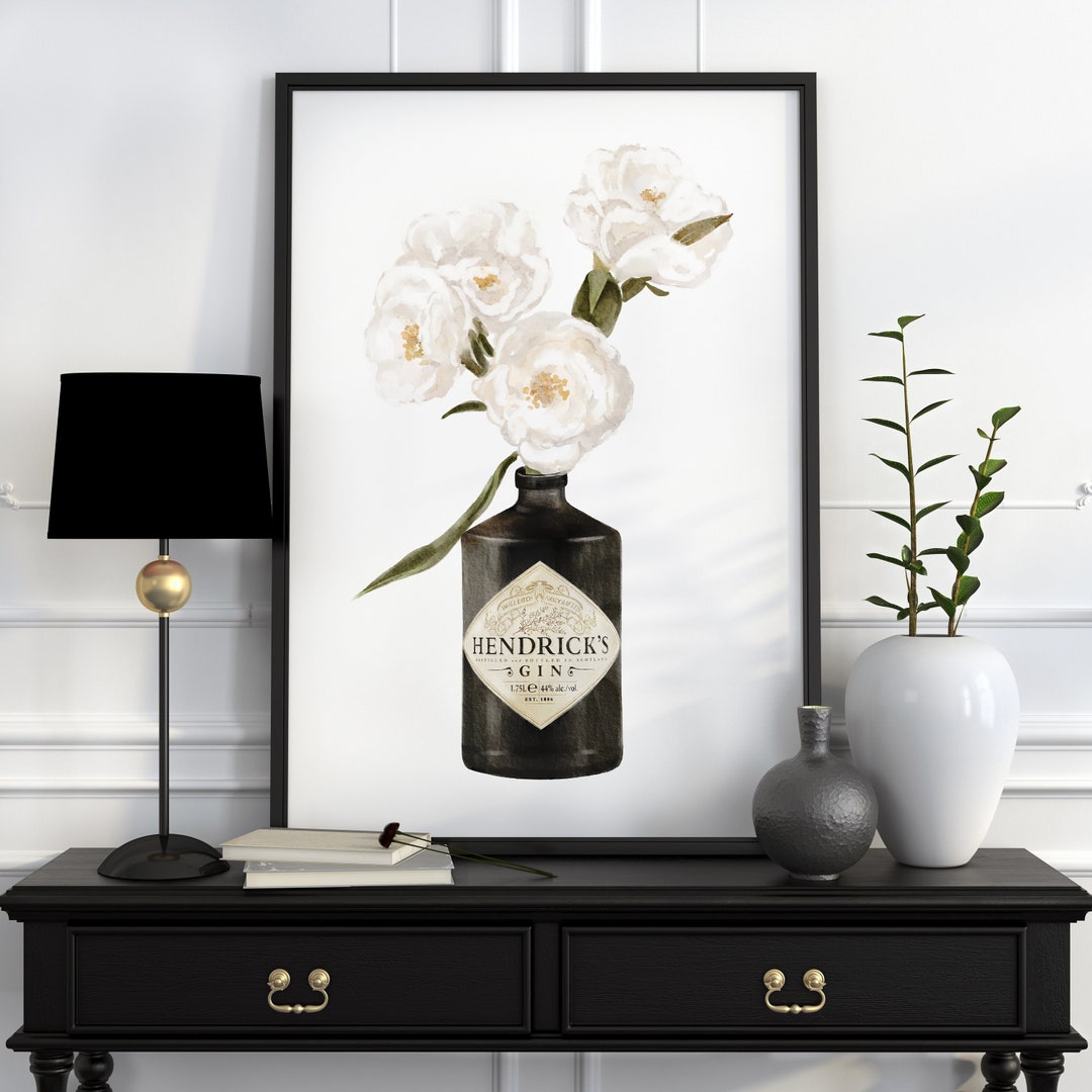 Hendrick's Gin Print Gin Bottle With Flowers Art Floral Gin Bottle Wall ...