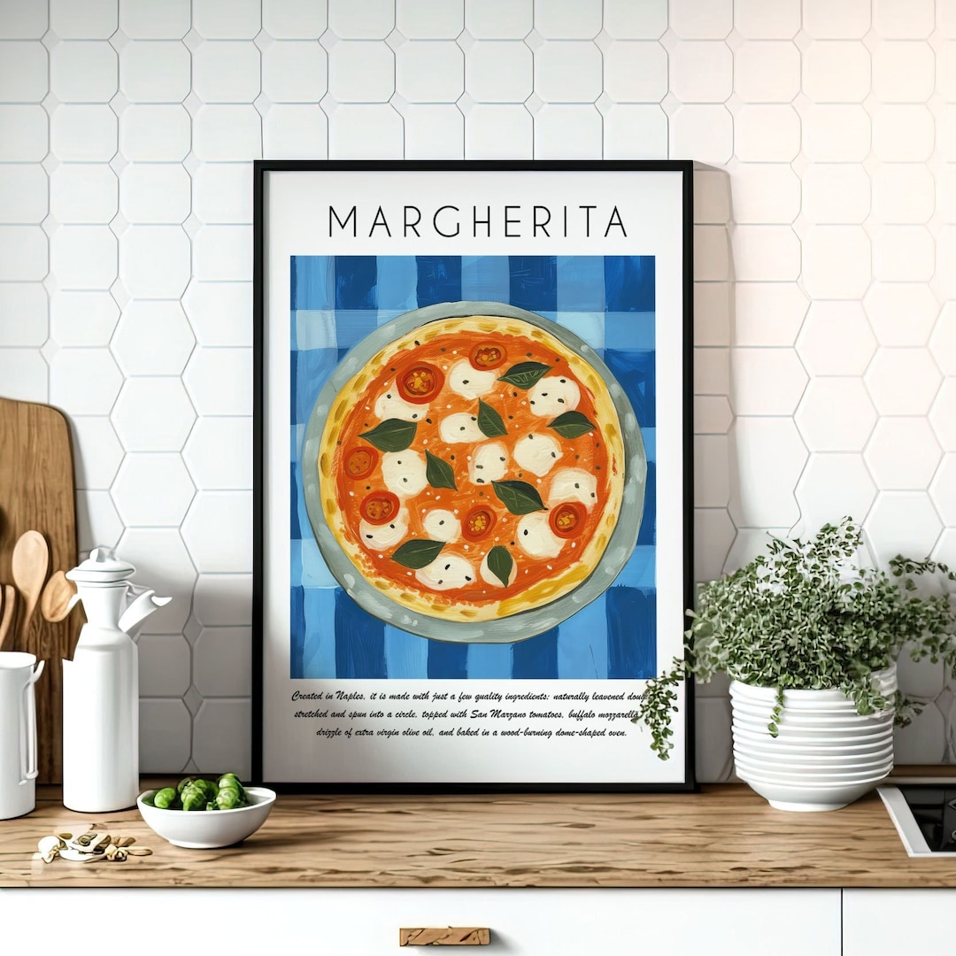 Margherita Pizza Poster, Pizza Food Print, Italian Food Art, Food and ...