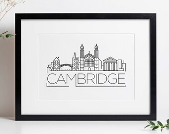 Cambridge Skyline Cambridge England Cityscape Art Print 283 - Etsy UK