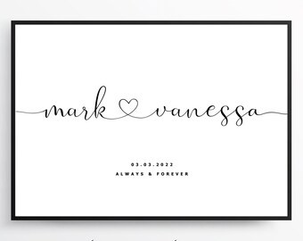 Personalised Print Custom Couple Names Print Gift for Wife Husband ...