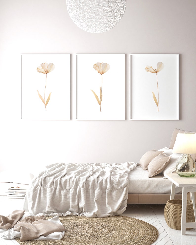 Set of 3 Flower Prints Simple Prints Neutral Prints | Etsy