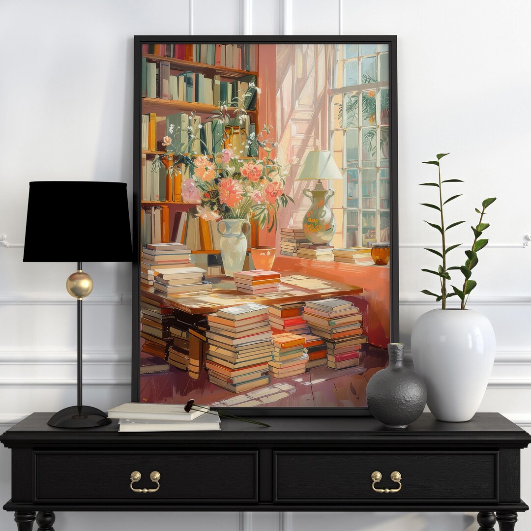 Vintage Library Poster, Book Art, Reading Poster, Book Lovers Gift ...