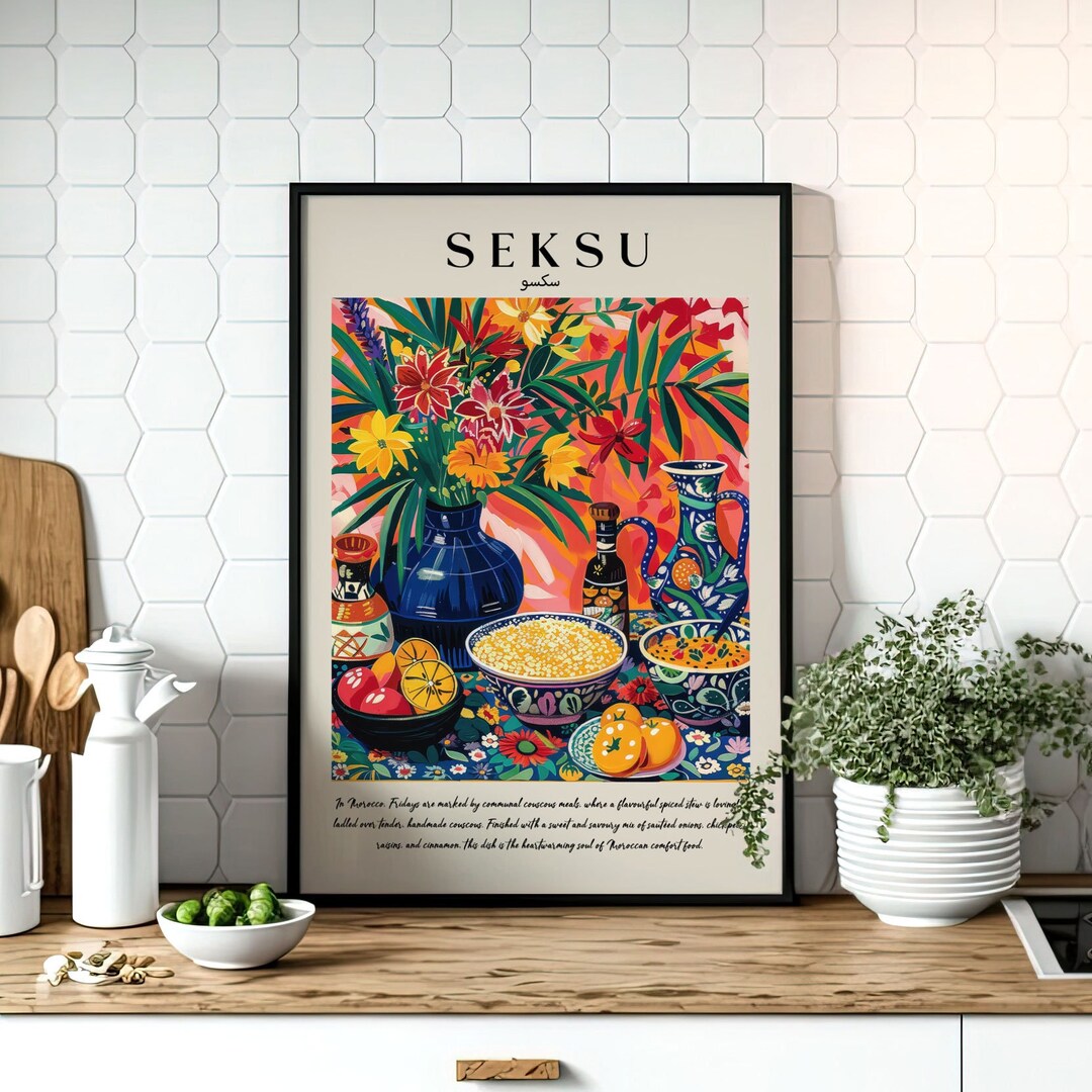 Moroccan Food Poster, Moroccan Food Print, Couscous Poster, Middle ...