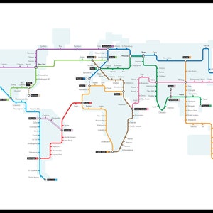 World Map as a Tube Metro Subway System Art Print - Etsy
