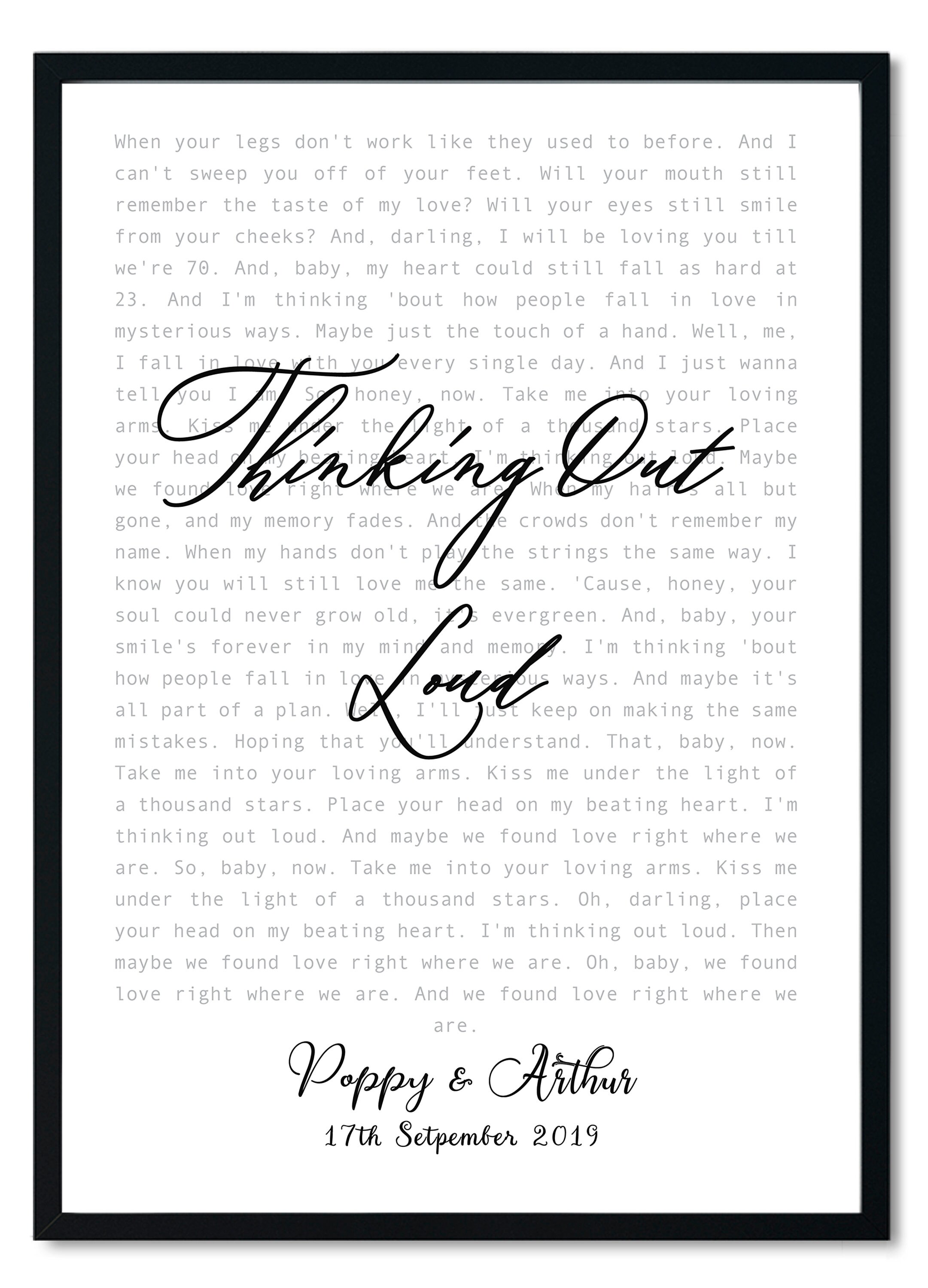 First Dance Wedding Lyrics Personalised Poster Print Your | Etsy