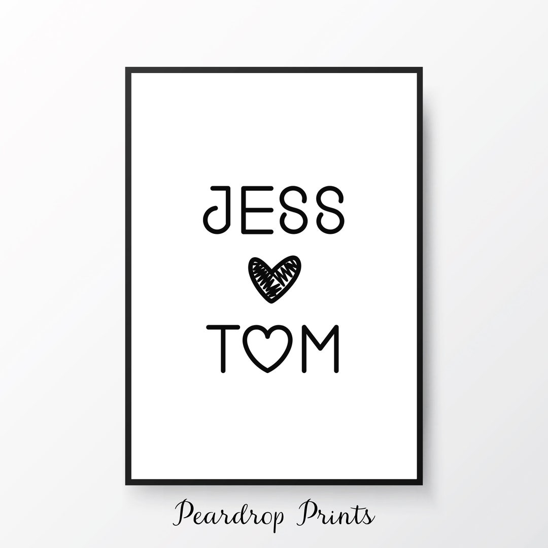 Names Personalised Poster Print Couples Print Valentine's Gift ...
