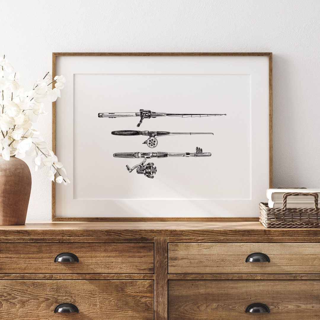 Fishing Gift Fisherman Gift Fishing Rod Print Fish Print Gifts for Him ...