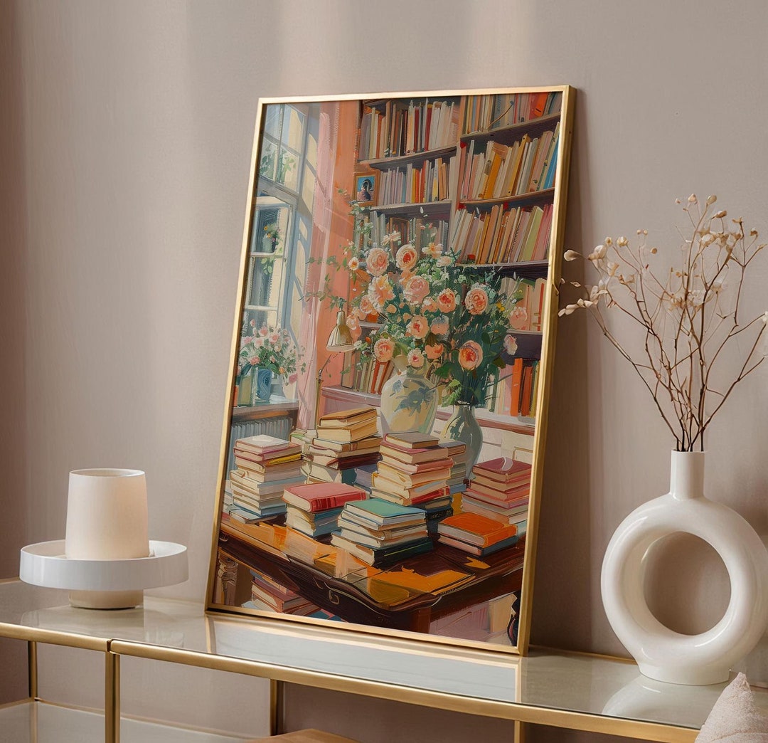 Vintage Library Poster, Book Art, Reading Poster, Book Lovers Gift ...