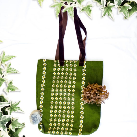 Cute Kawaii Cottagecore Spring Flower Daisy Pattern Green Tote - Etsy