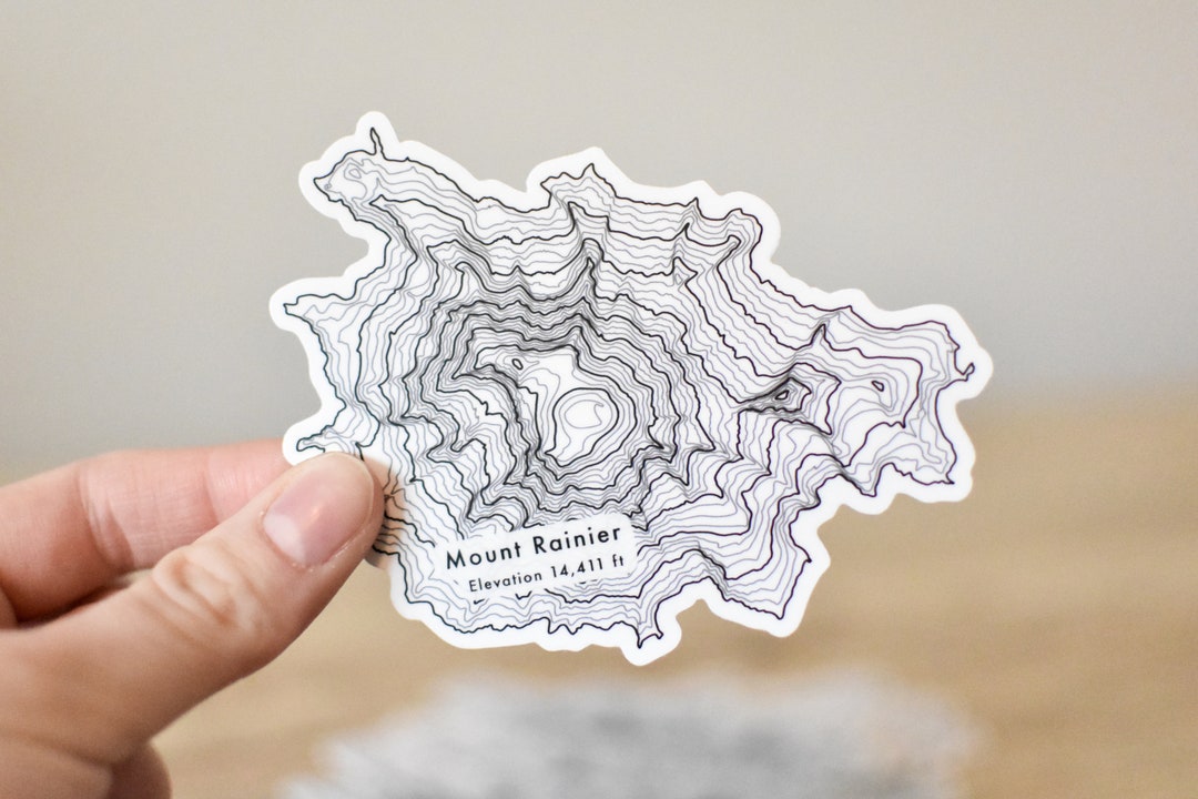 Mount Rainier Sticker, Topography Decal, Mountain Sticker, Hiking ...