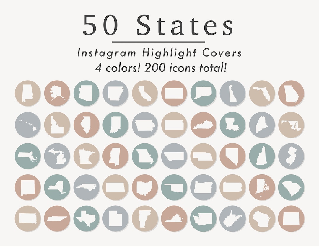 50 States Instagram Highlight Covers, Travel Highlight Icons, Pastel ...
