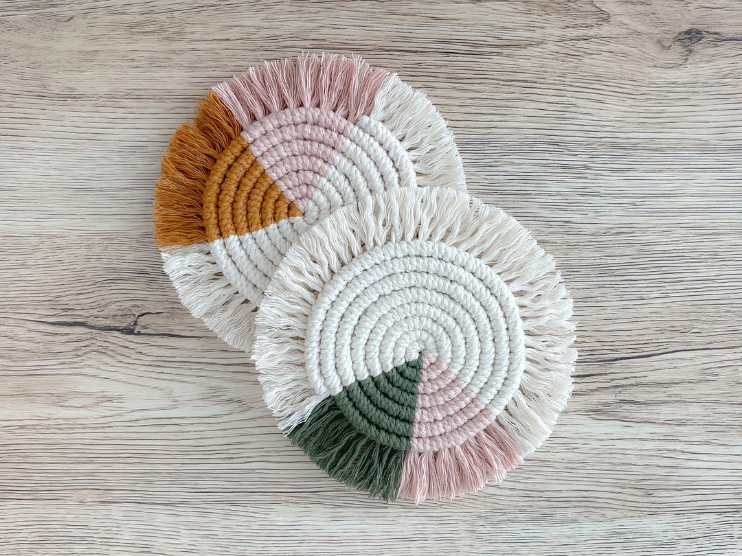 Individual Macrame Coaster, Color Block Coaster, Boho Coaster, Mug Rug ...