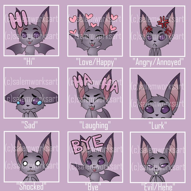 Twitch Discord Emotes Pack Cute Bat - Etsy UK