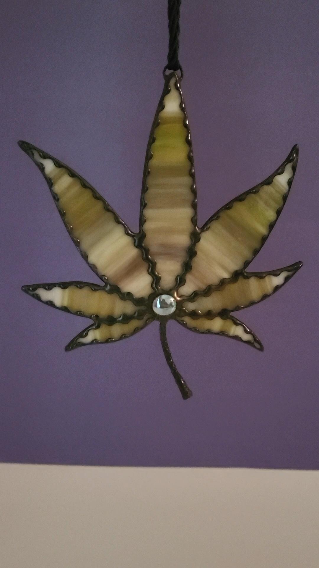 Purple & Green Multi-colored Stained Glass Marijuana Inspired Leaf! - Etsy