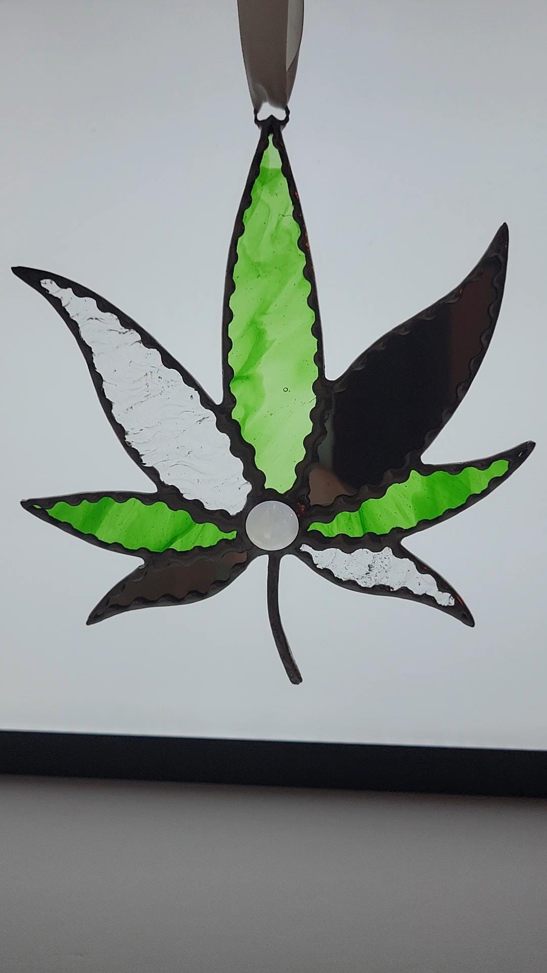 Green, Clear, and Mirror Stained Glass Marijuana Inspired Leaf - Etsy