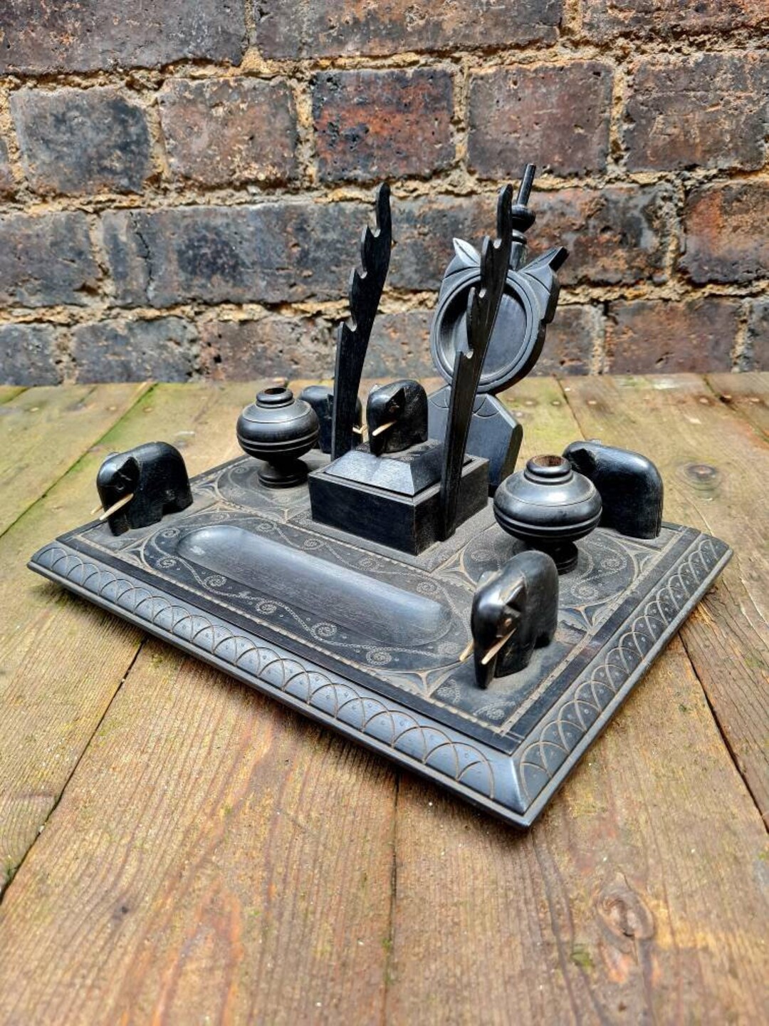 Victorian Ebony Elephant Writing Set With Inkwell/pen Holder - Etsy UK