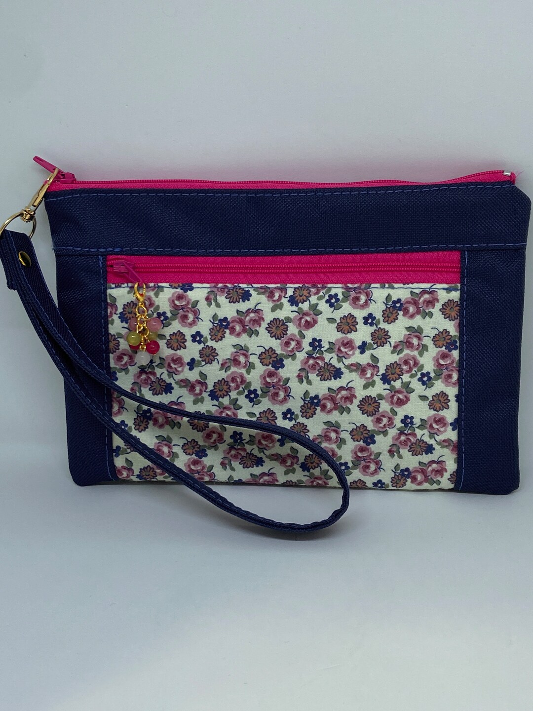 Devon Wristlet, Pink and Blue Flowers, Glass Bead Jewelry - Etsy