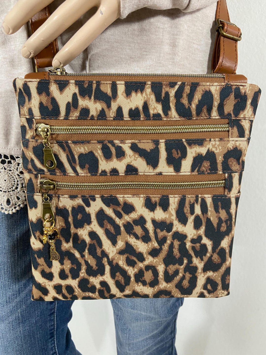 Leopard Print Zippy Bag Crossbody Purse Vegan Leather Christmas ...