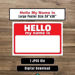 Hello My Name is Poster Sign Digital Download 24x36 Poster JPEG Format ...