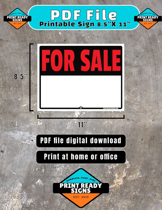 For Sale Digital Sign Download 8.5x11 Inches PDF Format | Etsy