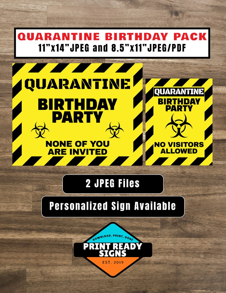 Quarantine Birthday Sign Pack Digital Download Poster JPEG Format ...