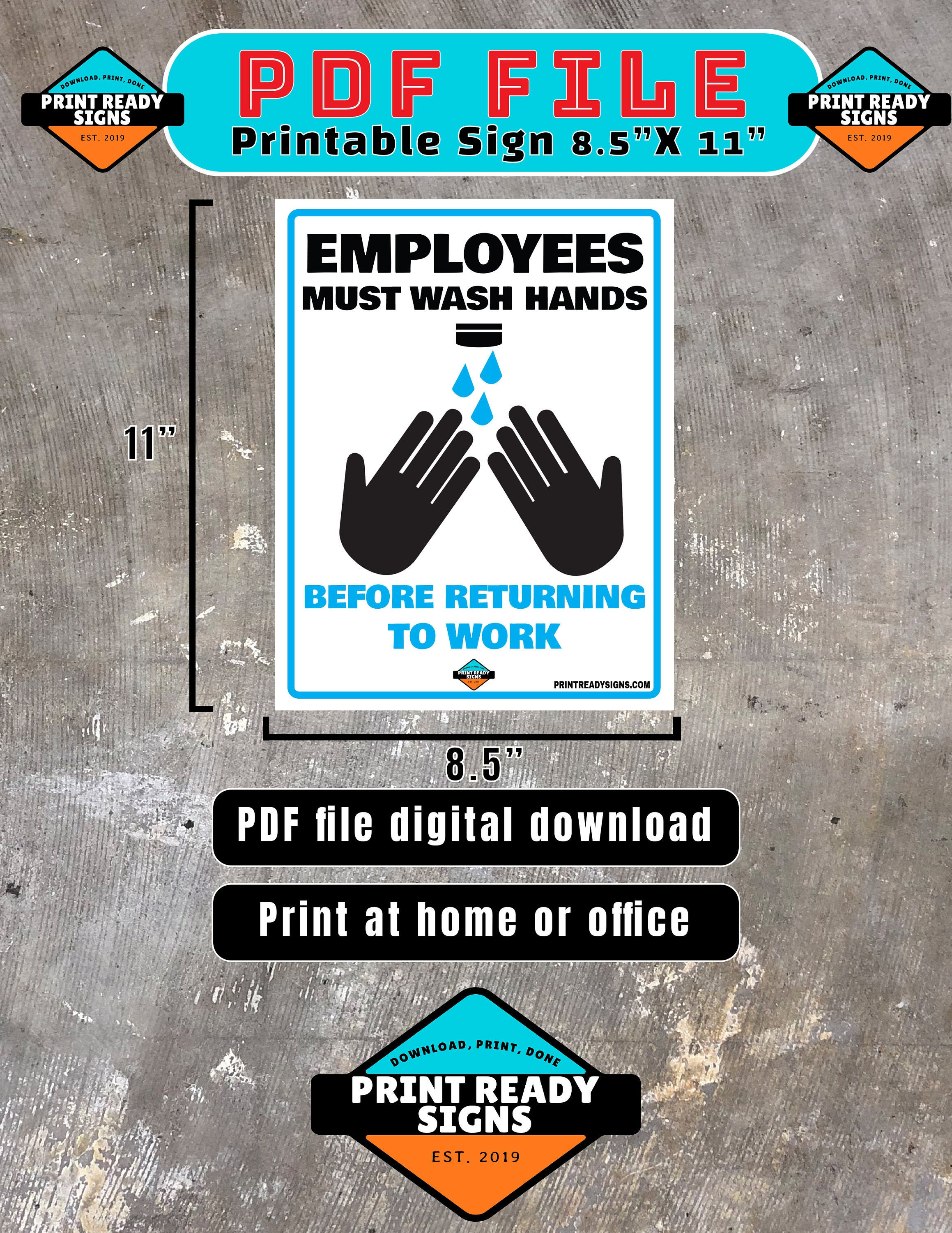 Employees Must Wash Hands Before Returning to Work PDF Digital Download ...