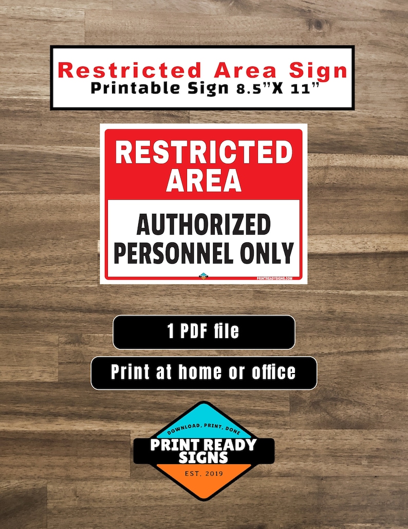 Restricted Area Authorized Personnel Only Digital Download 8.5x11 ...