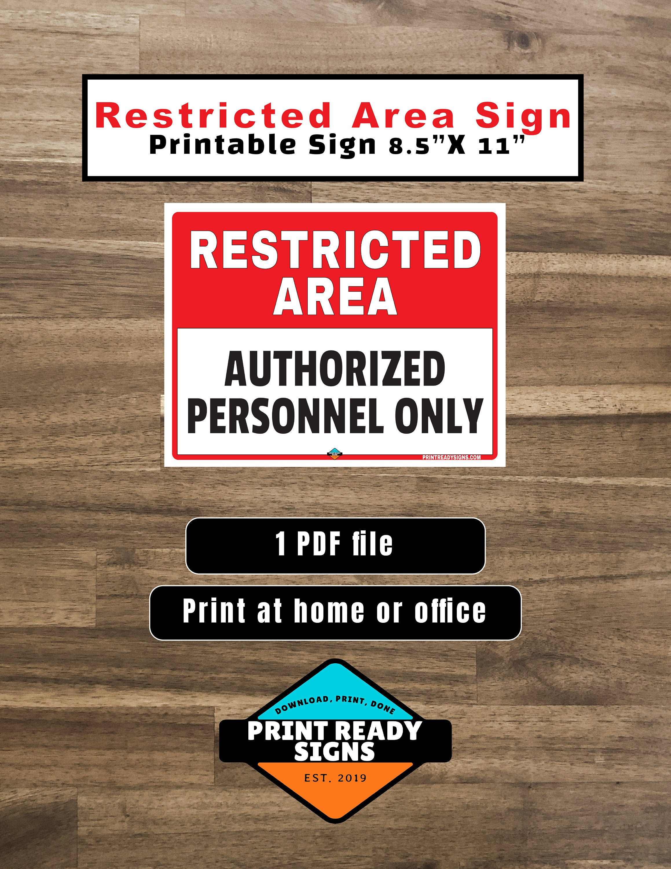 Restricted Area Authorized Personnel Only Digital Download 8.5x11 ...