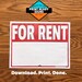 For Rent Sign PDF Digital Download 8.5x11 Inches PDF Format Printable ...