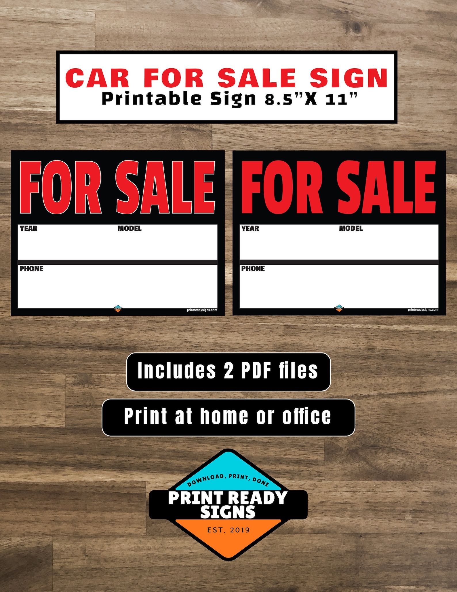 Car for Sale Sign Digital Download 8.5x11 Inches PDF Format Printable ...