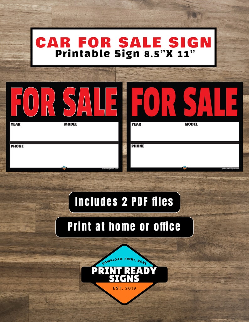 Car for Sale Sign Digital Download (8.5x11 Inches) PDF Format Printable ...