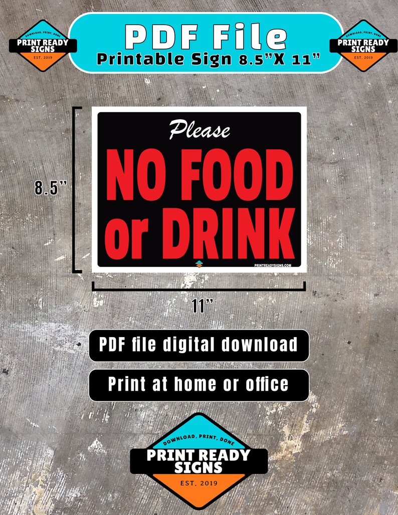 Please No Food or Drink Digital Sign Download (8.5x11 Inches) PDF ...