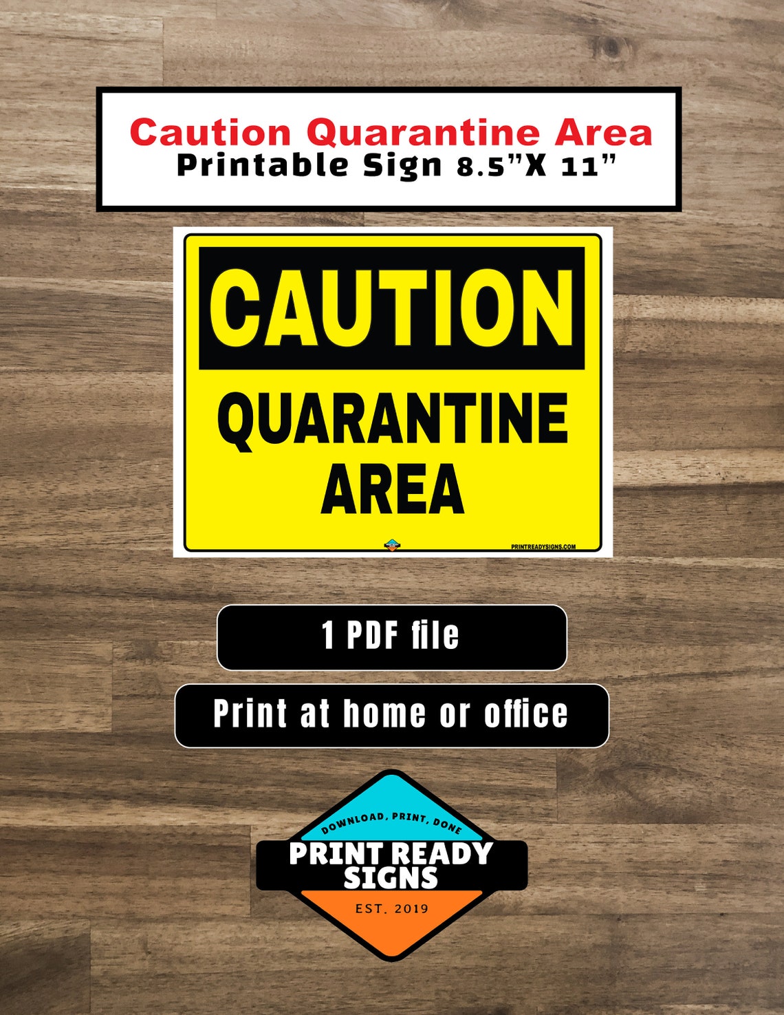 Caution Quarantine Area Digital Download 8.5x11 Inches PDF Format ...