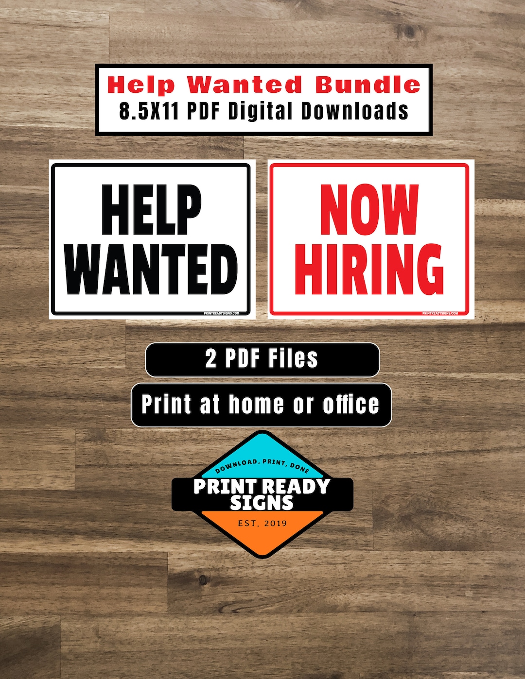 Help Wanted Sign and Now Hiring Sign Bundle - 2 PDF Digital Downloads ...