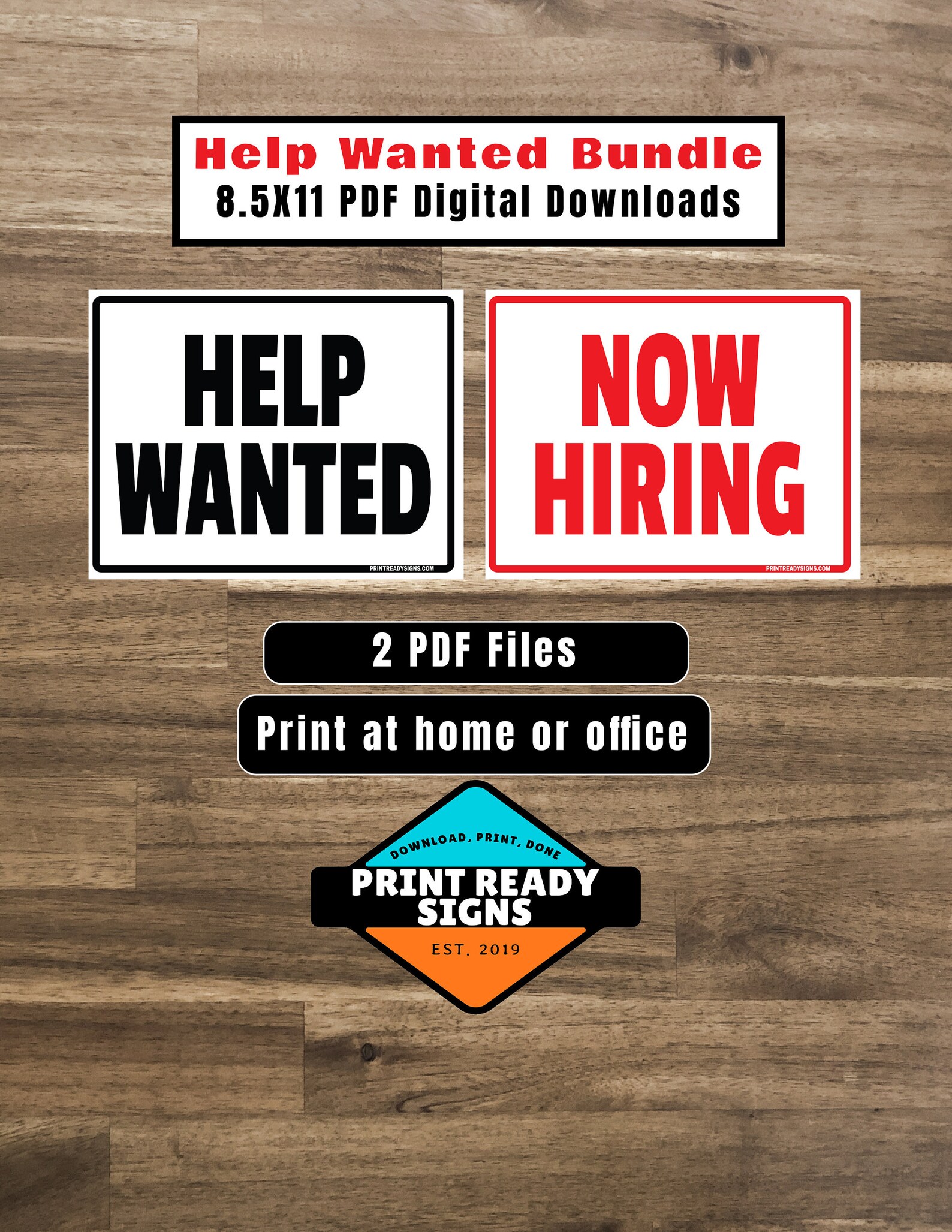 Help Wanted Sign and Now Hiring Sign Bundle - 2 PDF Digital Downloads ...