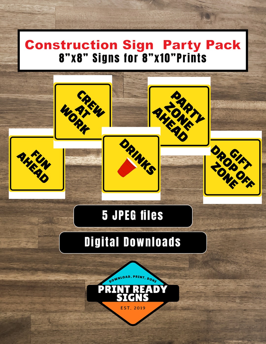 Construction Sign Party Pack Digital Download JPEG Format Printable ...