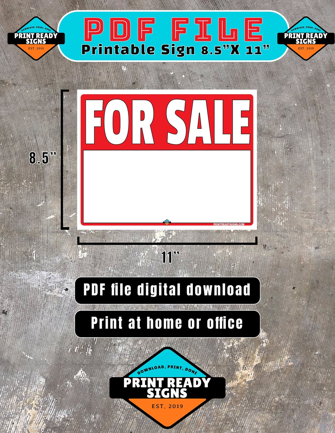 For Sale Sign PDF Digital Download (8.5x11 Inches) PDF Format Printable ...
