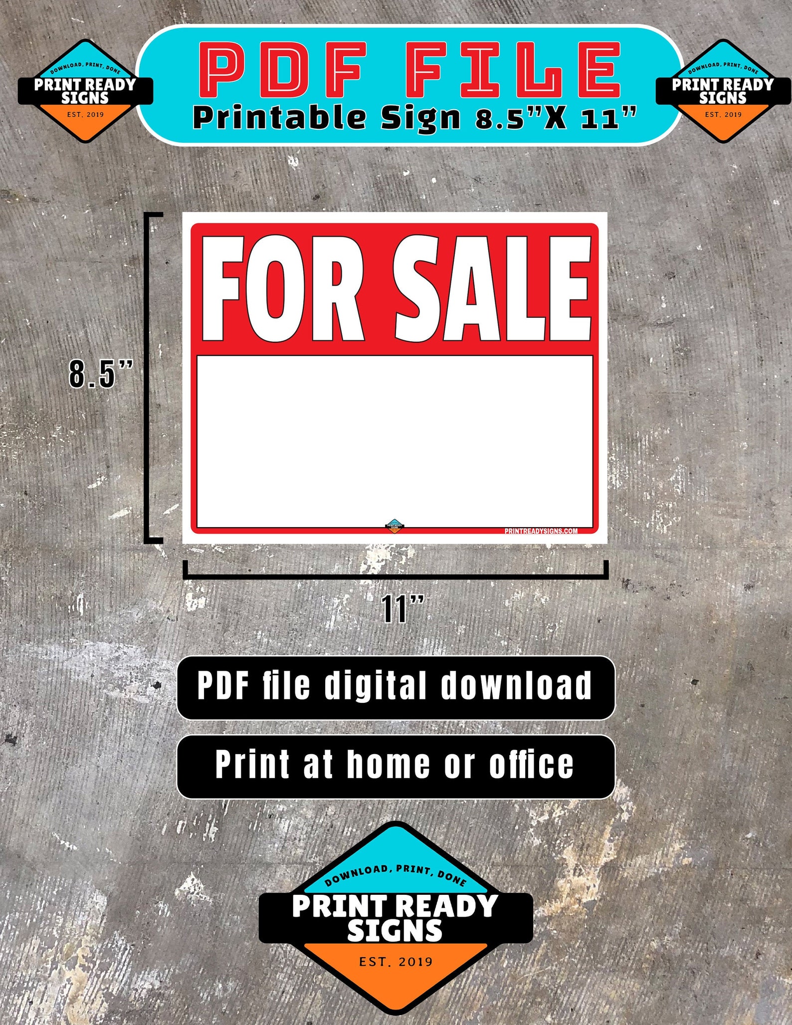 For Sale Sign PDF Digital Download (8.5x11 Inches) PDF Format Printable ...