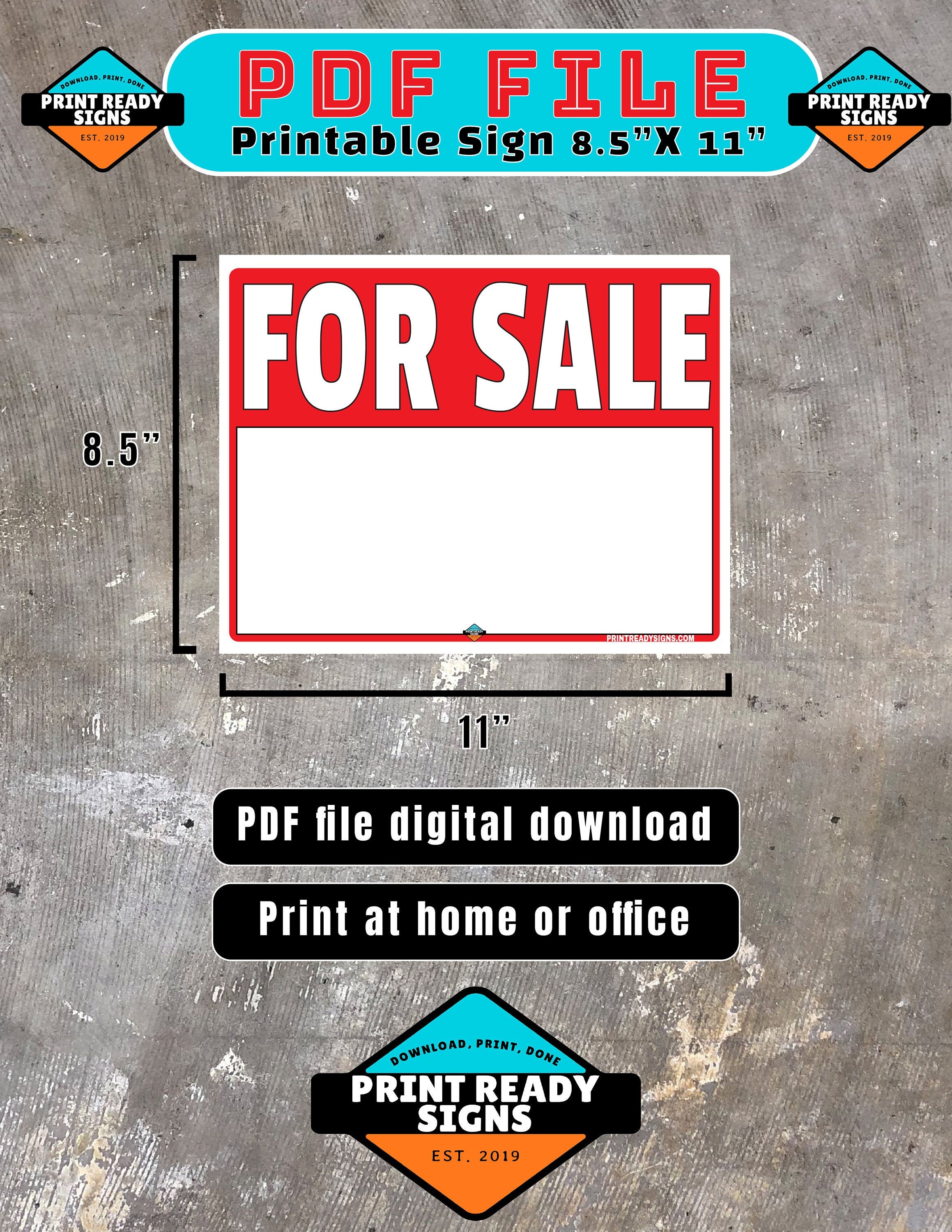 For Sale Sign PDF Digital Download (8.5x11 Inches) PDF Format Printable ...