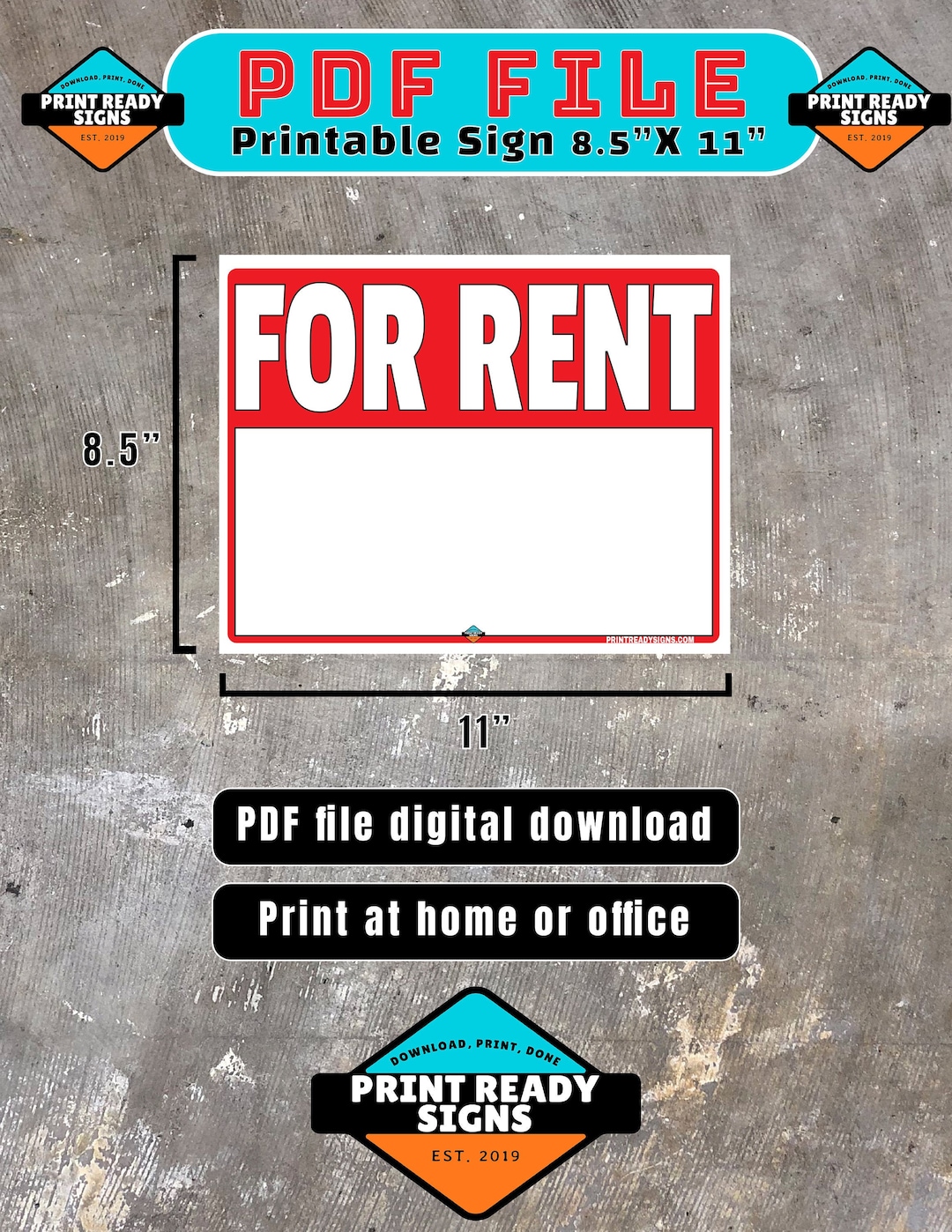 For Rent Sign PDF Digital Download (8.5x11 Inches) PDF Format Printable ...