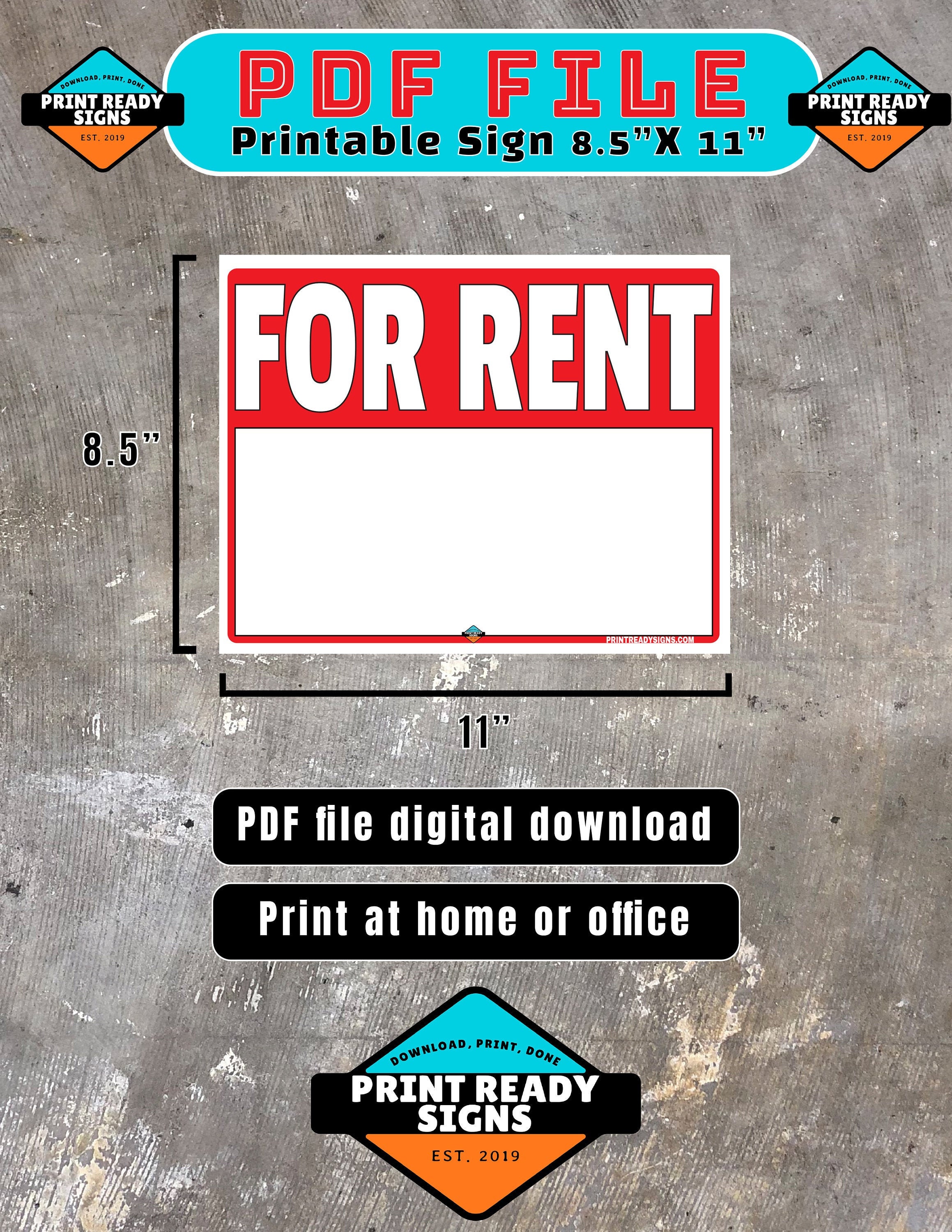 For Rent Sign PDF Digital Download (8.5x11 Inches) PDF Format Printable ...