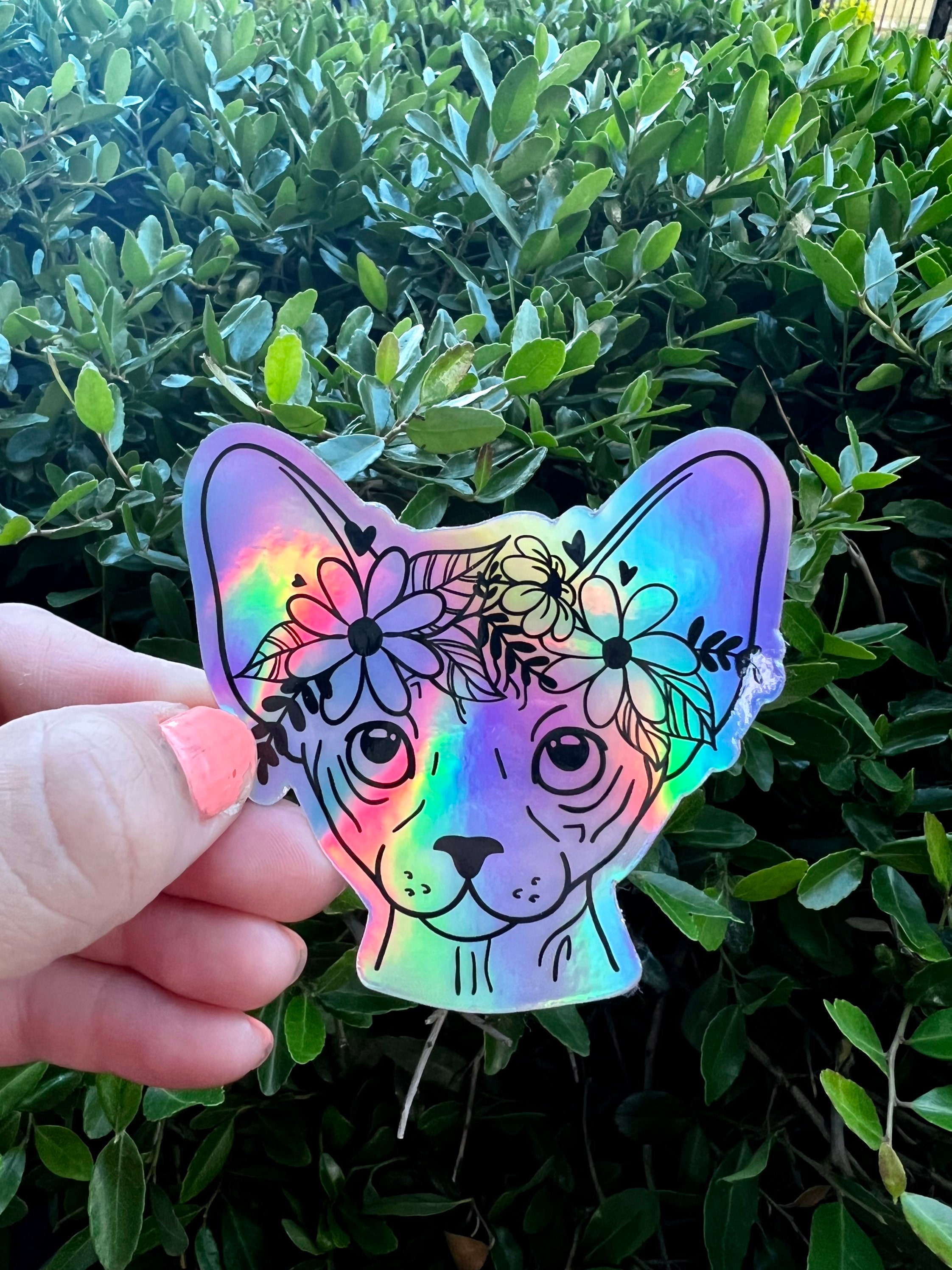 Holographic Sphynx Cat Sticker Naked Cat Hairless Car - Etsy