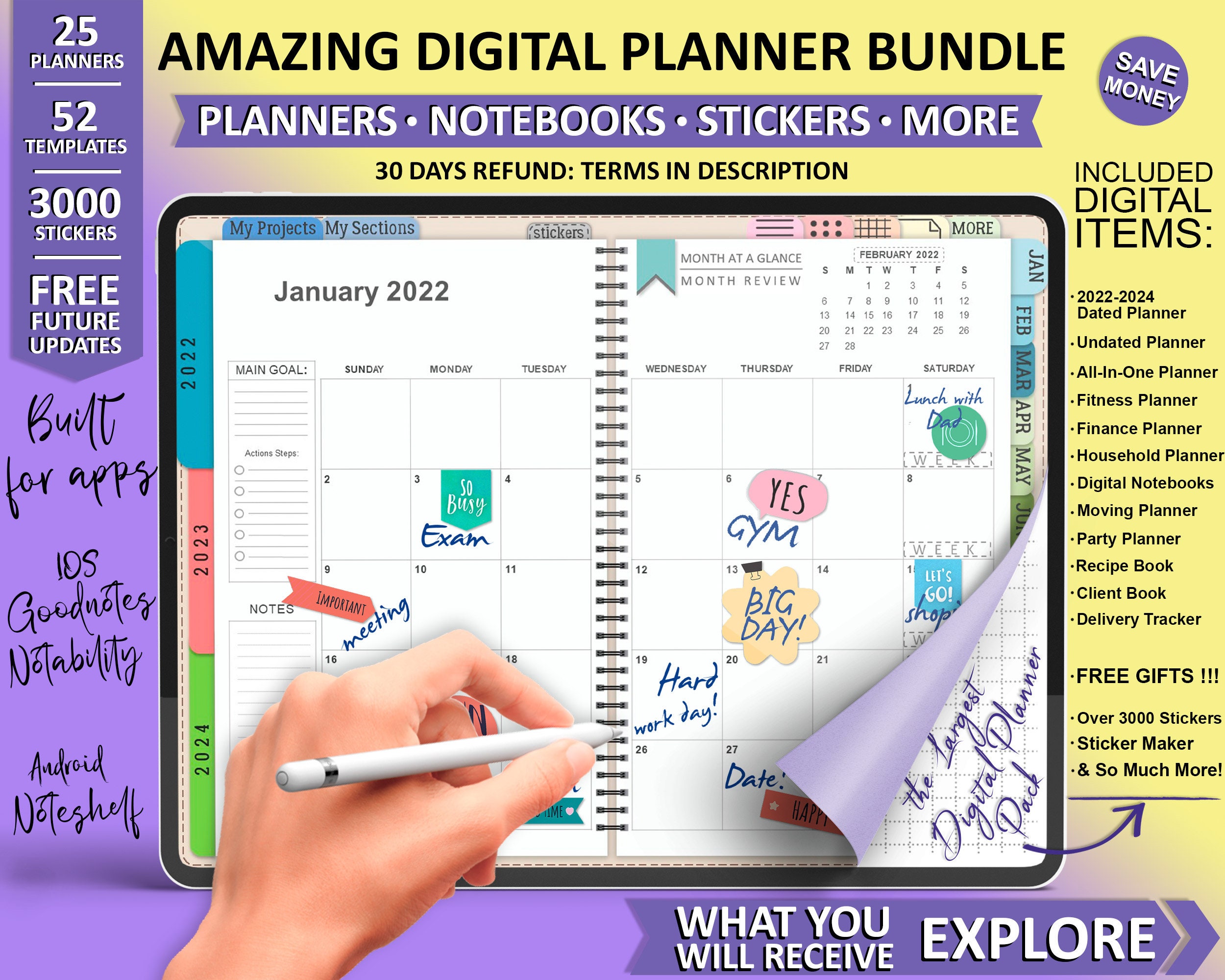 Daily Yearly Planner| iPad Planner Goodnotes Planner 2021 Portrait ...