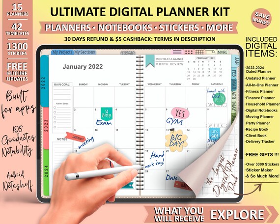 iPad Planner 2021 Digital Planner Colorful Flowers Theme Noteshelf ...