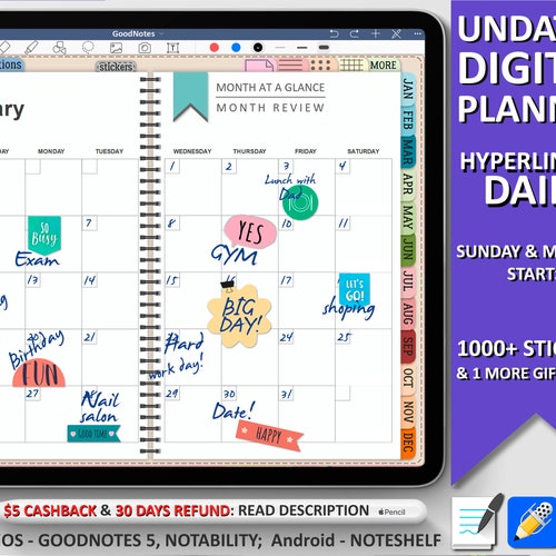 Undated Digital Planner Goodnotes Planner Template | Etsy UK