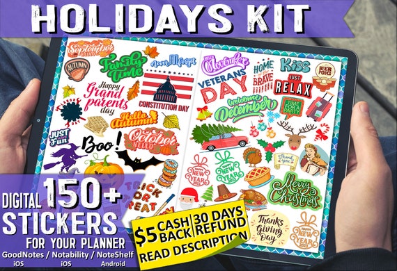 150 Png Digital Planner Stickers Holidays Kit Digital | Etsy